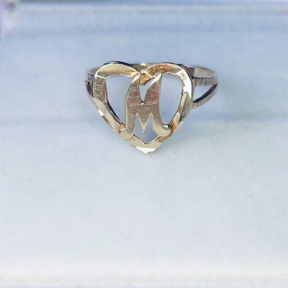 Jewelry | 1k Gold Heart Initial Ring Letter M | Poshmark